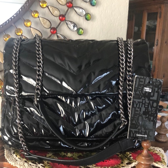 THINK ROYLN | Bags | Nwt Think Royln Black Patent Front Flap ...